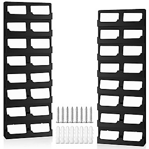Geelin 2 Pcs Business Card Holder with Hanging Hardware Black Acrylic 16 Pocket Business Vertical Organizer Wall Mount Sticker Display Rack Pre Drilled Organizing Stand for Office Home (Vertical)