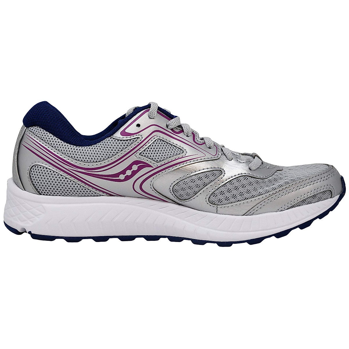Saucony Women's VERSAFOAM Cohesion 12 Grey/Navy/Purple Road Running Shoe 8 Medium US