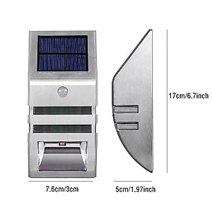 NEWNEN 4 Pack Fence Solar Lights, Stainless Steel Metal Solar Deck Lights Fence Lights, Motion Sensor Solar Outdoor Lights Waterproof for Fence Deck Yard Patio Garage Garden, Cool White