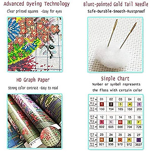 Joy Sunday Cross Stitch Kits Stamped Full Range of Embroidery Starter Kits for Beginners DIY 14CT 2 Strands - Two Birds 3(Printed) 14.6×18.1 inch