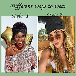 Hexchasty 2Pcs Turban Headbands for Women Fashion Boho Stretchy Thick Cute Extra Wide Headbands large Fabric Knotted Cloth Twisted Head Wraps for Womens Girls Black and leopard