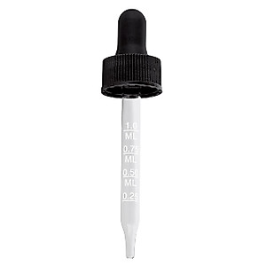 JUVITUS Glass Dropper Closure Top for 1 oz / 30 ml (20-400 neck size) Boston Round Bottles - 12 PACK (Graduated Measurement Marked Glass Dropper)