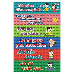 Quarterhouse French Classroom Phrases and Commands Label Set, French - ESL Classroom Learning Materials for K-12 Students and Teachers, Set of 18, 12 x 3 Inches, Extra Durable