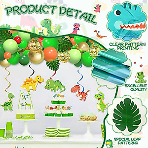 125pcs Dinosaur Birthday Party Decorations Supplies, Dinosaur Balloons Arch Garland Kit with Fringe Curtain, Dinosaur Balloons for Jungle Dinosaur Baby Shower Decorations for Boy Kids