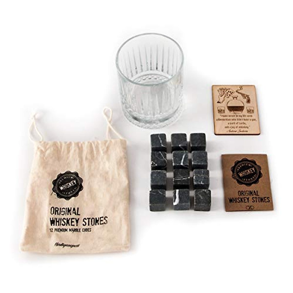 Hediyesepeti Whiskey Glass and Stones Set - Old Fashioned Bourbon Whisky Glass Gift Set with 12 Pieces Whiskey Stones Gift Box for Men Dad Husband Birthdays and Groomsmen