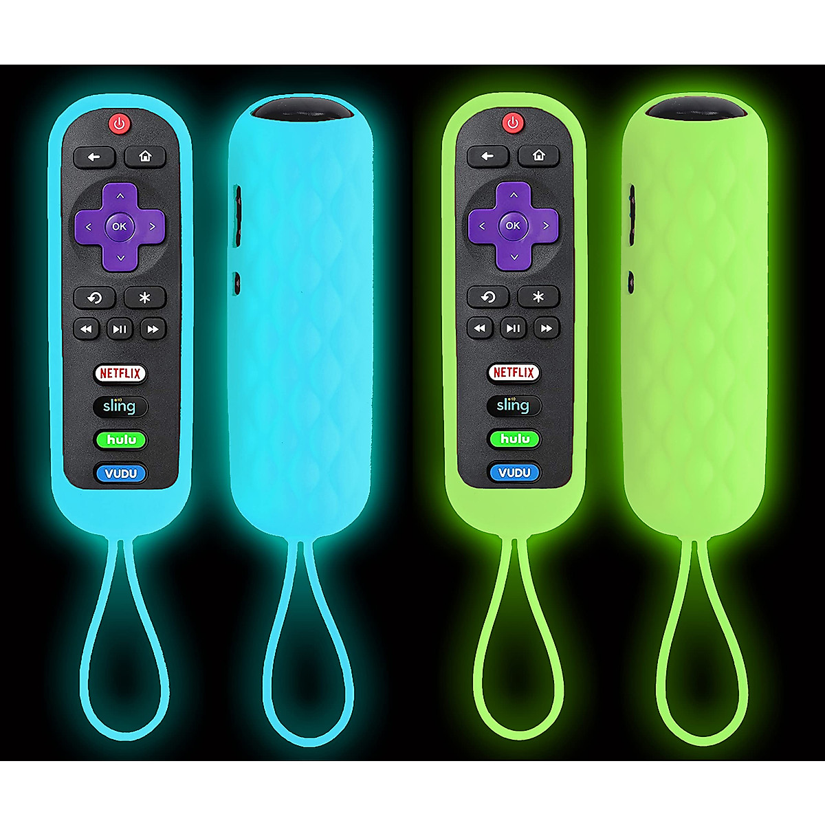 TOKERSE 2 Pack Glow Remote Case Compatible with TCL Roku Smart TV RC280 RC282 Remote Control - Replacement Silicone Case Cover Sleeve Glow in The Dark with Lanyard for TCL Roku TV Remote - Blue Green