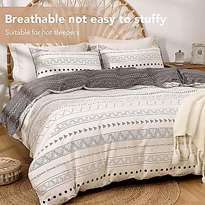 Lekesky Cotton Duvet Cover Queen Size, Boho Aztec Beige Comforter Cover Bedding Set for All Season, 3pcs Soft Comfortable Lightweight Duvet Cover and 2 Pillowcases