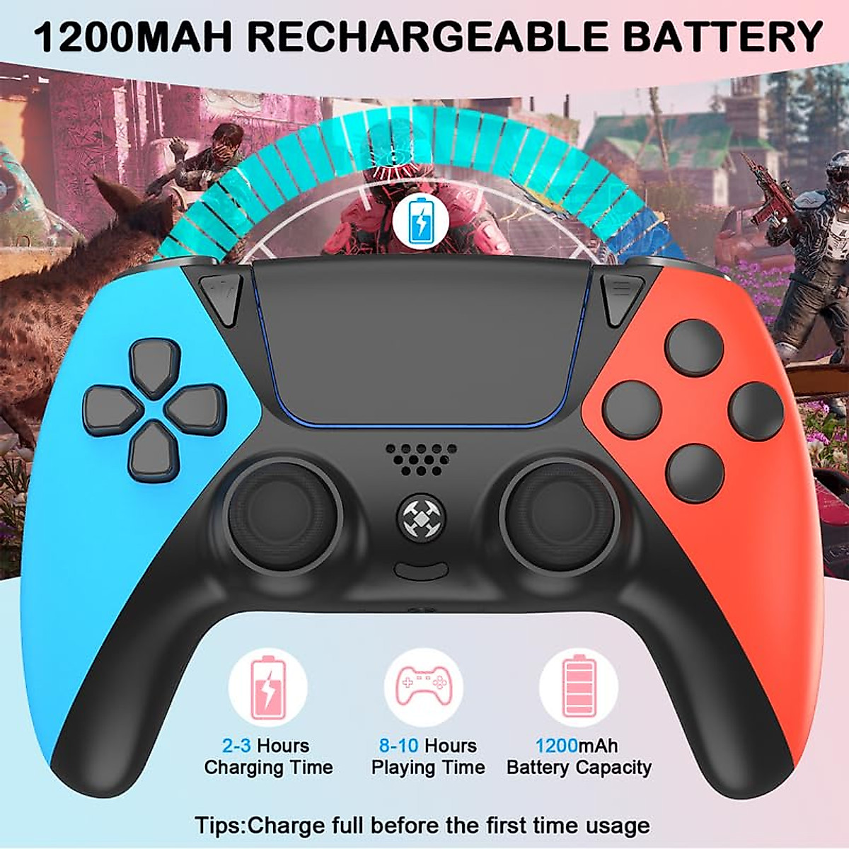 Wireless Controller for PS4 Controller,Wiv77 Ymir Elite Gaming Controller Compatible with Playstation 4 Controller with Turbo/Mapping Buttons/1200mAH Battery,Scuf Controller for Kids/Men/Women,BlueRed