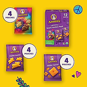 Annie's Organic Variety Pack, Cheddar Bunnies, Bunny Grahams and Cheddar Squares, 12 Pouches, 11 oz