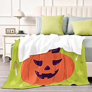 Personalized Halloween Blanket with Name, Custom Cute Pumpkin Ghost Throw Blanket Gift for Kids Soft Flannel Utilize Fall Decor Decor Couch Bed Sofa Cultivate Cozy Home