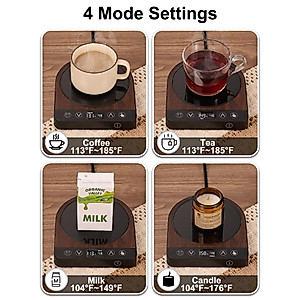 Rigstne Coffee Mug Warmer - 50W Mug Warmer for Desk, Coffee Cup Warmer Fast Heating, Candle Warmer Plate for Travel, Office and Home, 15 Temp Setting, Wood Grain