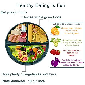 AlwaysU Portion Control Plates 10 Inch (4 Pack) Divided Plate Adults Plastic 3 Compartment Dinner Plate Perfect for Bariatric Diet Weight Loss