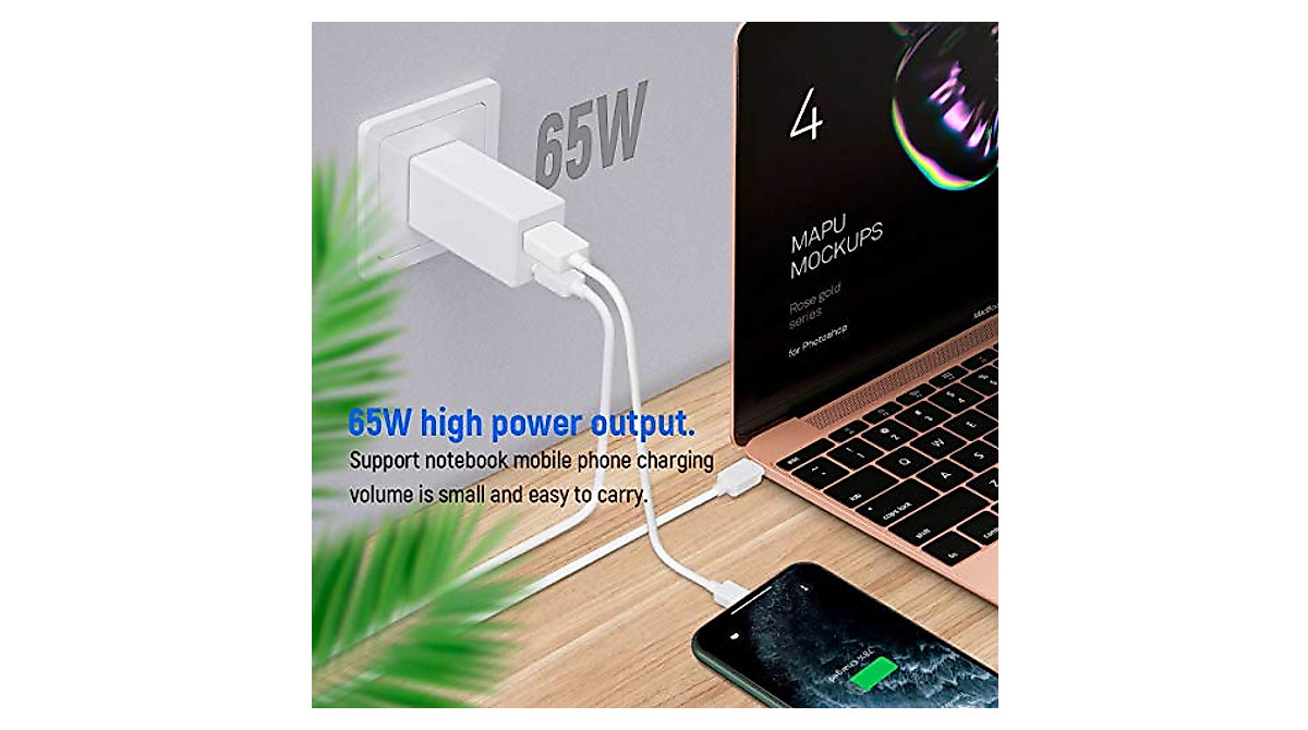 HAPWR 65W USB C Charger with GaN Tech - Fast Dual Port Charging