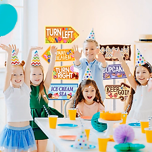 LOKIPA 20 PCS Candyland Party Decorations, Candy Land Decoration Party Sign Welcome Candyland Birthday Party Decorations Directional Signs Street Photo Prop for Sweet Candy Theme Party Supplies