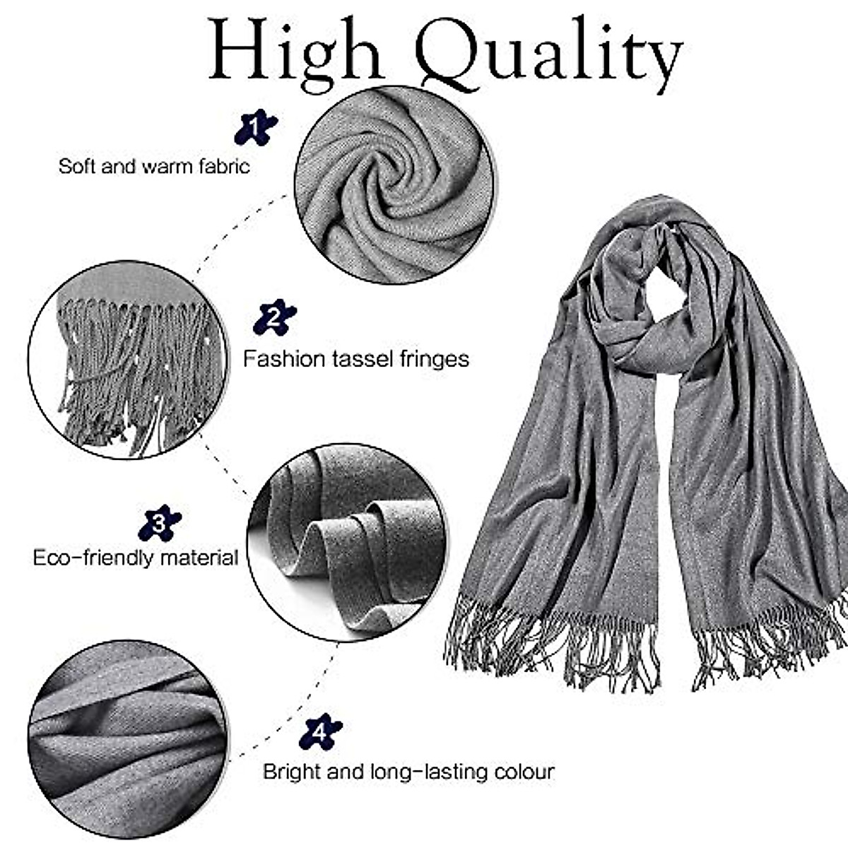 SOJOS Grey Women Scarf Large Soft Cashmere Feel Pashmina Shawls Wraps Winter Scarf SC304 Light Grey