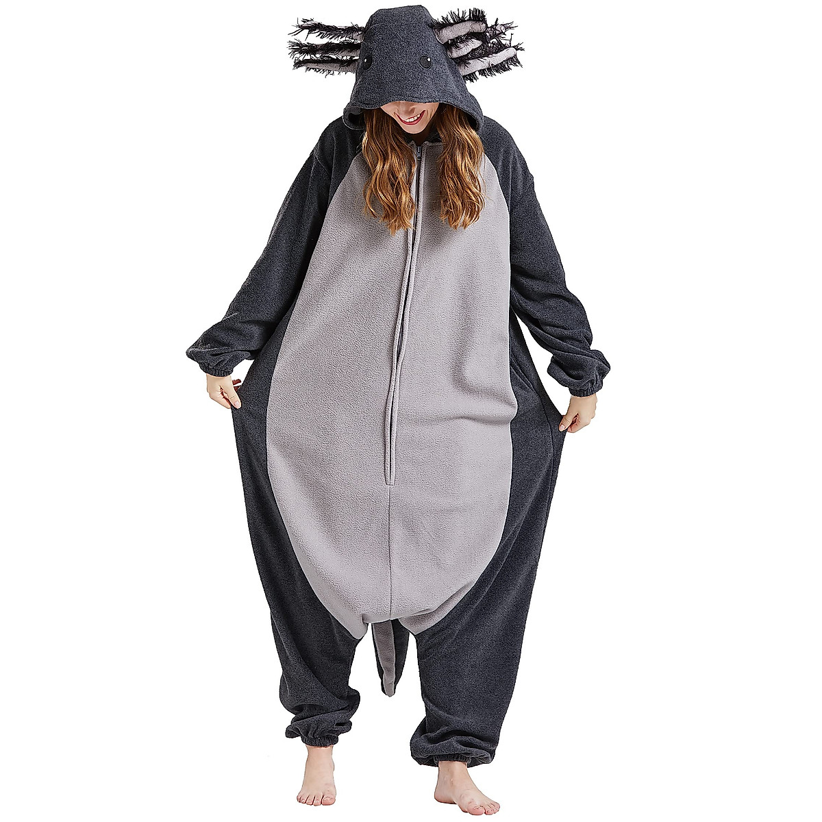 DarkCom Unisex Adult Onesie Animal Cosplay Melanoid Axolotl One Piece Christmas Pajamas Unisex Sleepwear Halloween Costume Medium