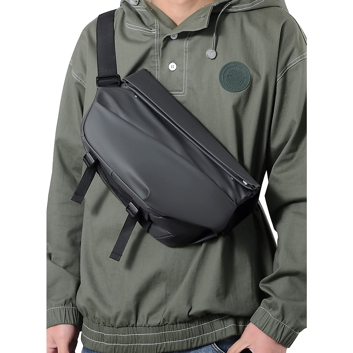 Veki Crossbody Bag for Men Large Capacity Sling Bags One Strap Backpack Waterproof Shoulder Pack for Hiking Motorcycle Riding (Dark Grey)