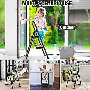 HBTower 2 Step Ladder, Step Stool for Adults,2 Step Ladder Folding Step Stool with Cushioned Handle,330 lbs Capacity,2 Step Ladder with Wide Anti-Slip Pedal Ergonomic Design