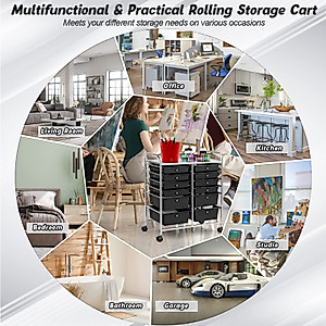 COSTWAY 12-Drawer Rolling Storage Cart, Moveable Art Craft Organizer W/Lockable Wheels, Metal Shelf, Files Arrangement Tools Makeup Storage Cart for Office, Home, School (Black)