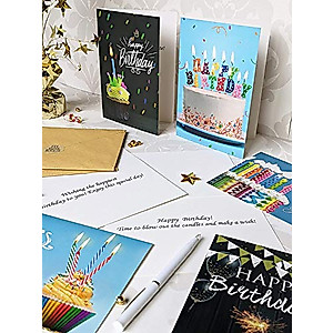 100 Happy Birthday Cards in Bulk with Envelopes, Stickers and Generic Birthday Greetings Inside – Large 5x7 Inches, 20 Unique Designs Notes, Thick Cardstock, Matte Finished in a Sturdy Box