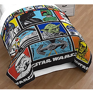 Star Wars Classic Grid Full Comforter - Super Soft Kids Reversible Bedding features Darth Vader, Stormtrooper, and Chewbacca - Fade Resistant Polyester Microfiber Fill (Official Star Wars Product)