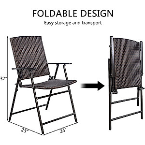 HAPPYGRILL 4pcs Folding Patio Chair Set, Outdoor Pool Lawn Portable Rattan Wicker Chair with Armrest & Footrest