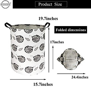 HIYAGON Large Storage Baskets,Waterproof Laundry Baskets,Collapsible Canvas Basket for Storage Bin for Kids Room,Toy Organizer,Home Decor,Baby Hamper(Fish & Cat)
