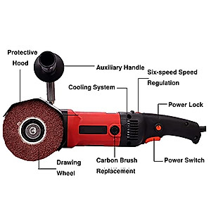110V 1400W Burnishing Polishing Machine, funchic Handheld Adjustable Sander Polisher Weel, Electric Sander Polisher for Wood Stainless Steel Polishing with 2 Wheel