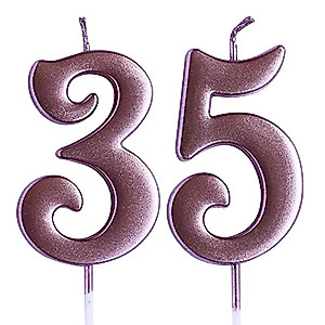 Rose 35th Birthday Candle, Number 35 Years Old Candles Cake Topper, Woman Or Man Party Decorations, Supplies