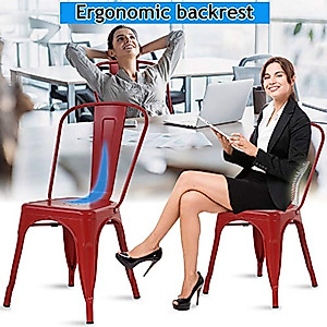 Metal Dining Chairs Indoor-Outdoor Stackable Chic Restaurant Bistro Chair Set of 4 330LBS Weight Capacity Sturdy Cafe Tolix Kitchen Farmhouse Pub Trattoria Industrial Side Bar Chairs Red