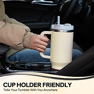 Samtrade Drinking Cup, Stainless Steel Insulated Tumbler with Handle (40oz) - 100% Leak-Proof Friendly Travel Mug, Light Yellow, YX-T40