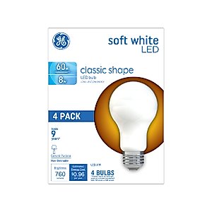 GE LED Light Bulbs, 60 Watt, Soft White, A19 (4 Pack)