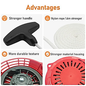 LUSQI Recoil Starter for Honda GCV160 GCV135 Lawn Mower Engines Motor, Pull Start Assembly for Honda EN2000 EN2500 Generator,Red Pull Starter for Honda Parts, 28400-ZL8-023ZA, 28400-ZL8-013ZA