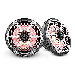 DS18 HYDRO CF-8M - High End Carbon Fibre Coaxial Speaker Pair - 2-Way Marine Speaker w/ Integrated RGB Lights - 450 Watt - 100% UV Stable - Water Resistant Speakers - 8 Inches