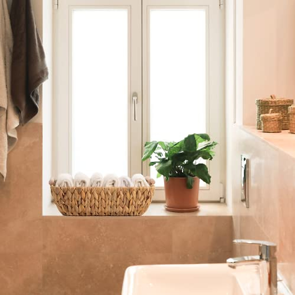 StorageWorks Hand-Woven Large Storage Baskets with Wooden Handles, Water Hyacinth Wicker Baskets for Organizing, 2-Pack