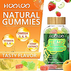 Hemp Gummies for Deep and Sound Bedtimes & Focus, Fruity Vitamins Hemp Gummy Infused Hemp Oil 350,0000mg, Made in USA, 2 Pack 120 Edibles