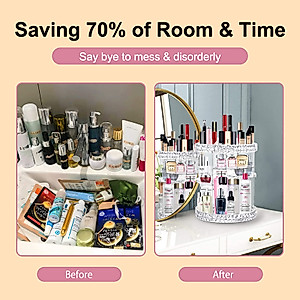 V-HANVER 360 Rotating Makeup Organizer Perfume Organizer with 8 Adjustable Layer Clear Cosmetic Storage Display Case Large Capacity Acrylic Beauty Organizer for Vanity Countertop or Bedroom Dresser