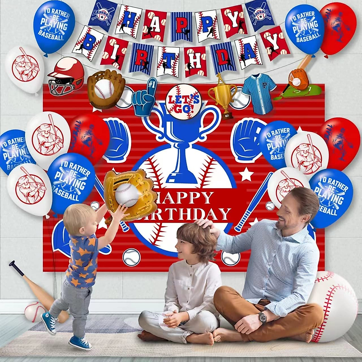 Baseball Birthday Decorations,Baseball Birthday Party Supplies,Include Sport Themed Birthday Backdrop,Happy Birthday Banners,Tabelcloth, Baseball Balloons,Cake topper,Cupcake toppers,Invitation