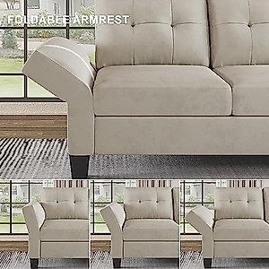 Belffin Convertible Sectional Couch Velvet L Shaped Sofa 4 Seat Sofa with Chaise L-Shaped Couches Reversible Sectional Sofa (Light Grey, L Shaped Couch)