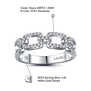 LAVALE Moissanite Wedding Band for Women,Twist Link D Color VVS1 Lab Created Diamond Rings,Half Eternity Stackable Band Ring,S925 Sterling Silver Chain Link Ring, 9, Metal, Moissanite