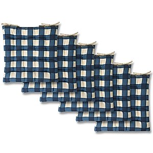 Sweet Home Collection Chair Cushion Seat Pads Indoor/Outdoor Printed Tufted Design Soft and Comfortable Covers for Dining Rooms Patio with Ties for Non Slip, 6 Count (Pack of 1), Buffalo Check Navy