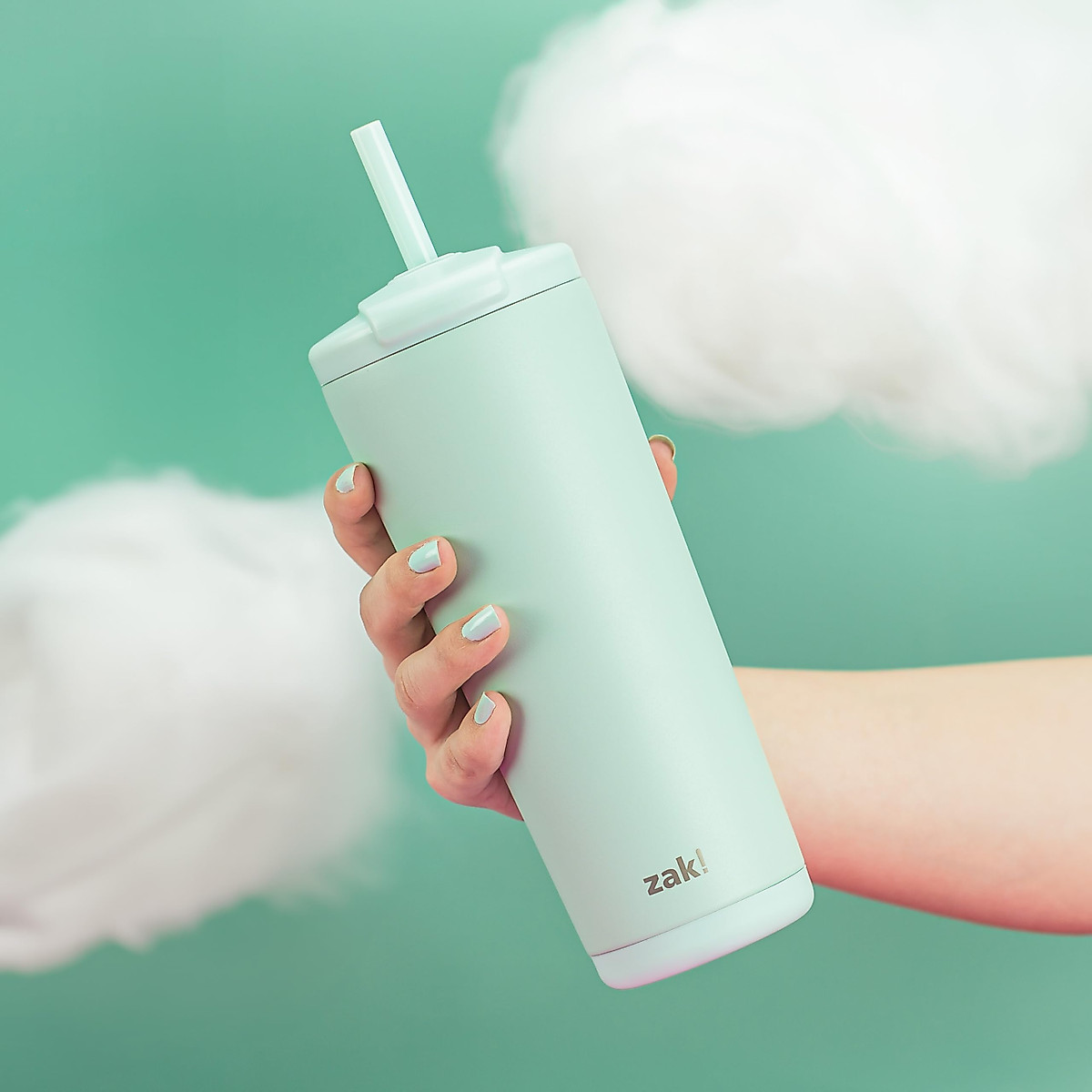 Zak Designs Beacon Straw Tumbler for Travel or At Home, 24oz Stainless Steel with Vacuum Insulated and Non-Skid Base (Icicle Mint Green)