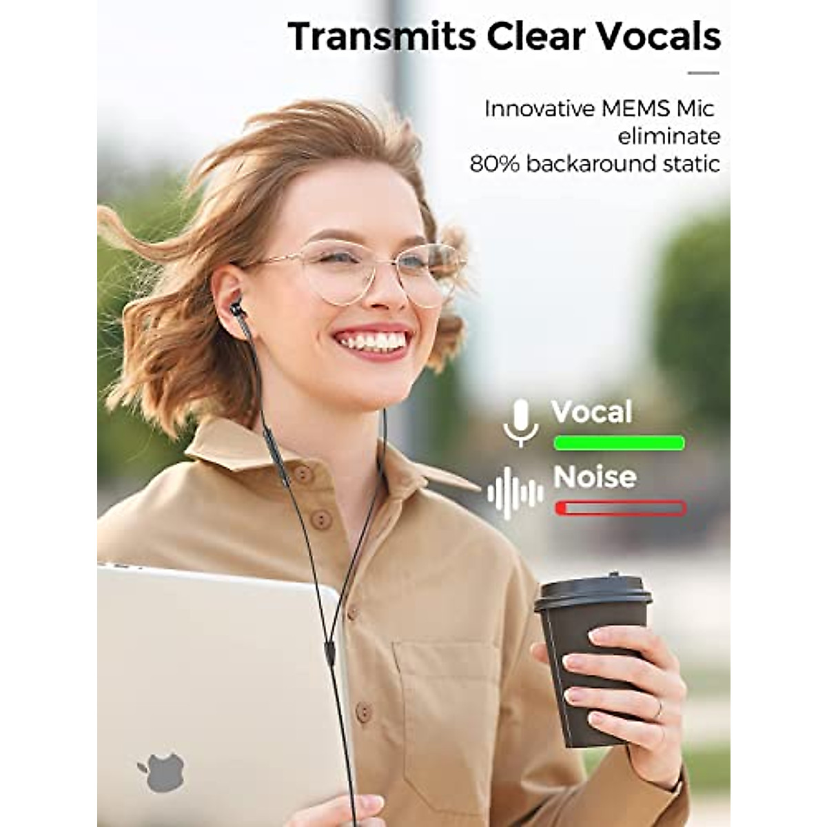 Linklike Wired Earbuds with Microphone Extra Bass Earbuds in-Ear Headphones Quad Drivers Hi-Res Earphones with Volume Control Noise Isolating Ear Tips for iPhone Samsung Laptops