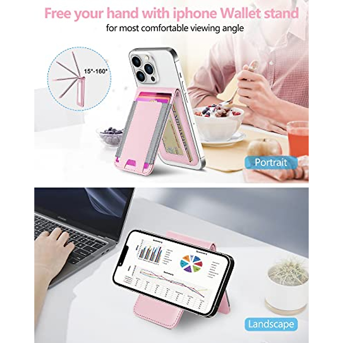 2-in-1 Magnetic Wallet, Up-grade with iPhone Wallet and Adjustable Stand, Open ID Window, Magnetic Wallet for iPhone 14 Pro Max/14 Pro/14/14 Plus/13/12 Series, 9 Cards Holder, Vegan Leather, Pink