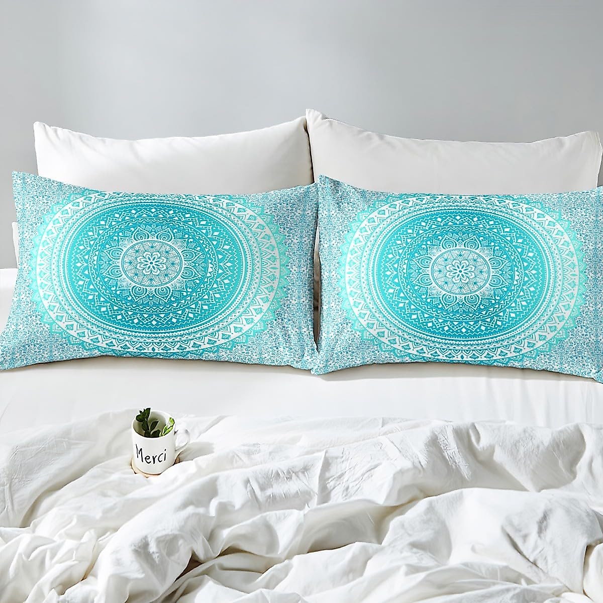 Mandala Boho Bedding Set Queen,Teal Psychedelic Comforter Cover for Boys Girls,Kids Aesthetic Duvet Cover Set Indian Hippie Bedspread Cover Fashion Teens Bedroom Decor 3 Pcs Bed Collection