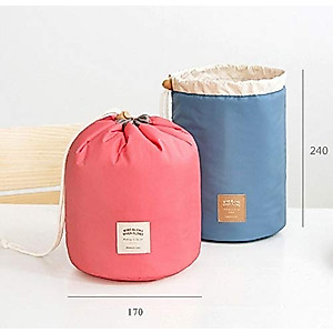 EUOW Travel Cosmetic Bags Barrel Makeup Bag,Women Portable Foldable Cases, Multifunctional Toiletry Bucket Bags Round Organizer Storage Pocket Soft Collapsible(Deepblue)