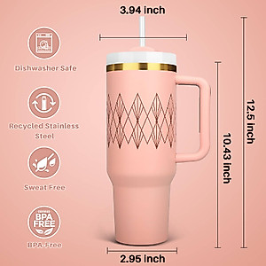 QXV 40 oz Tumbler with Handle and Straw Lid Insulated Reusable Stainless Steel Water Bottle Travel Mug Iced Coffee Cup Travel Mug for Hot and Cold Beverages, BPA-Free, 100% Leakproof Bottle
