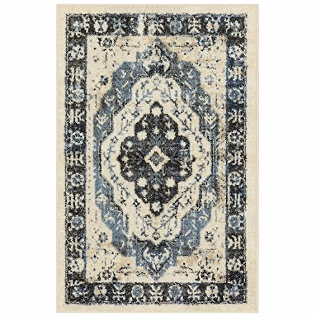 Maples Rugs Caprice Boho Medallion Trellis Kitchen Rugs Non Skid Accent Area Carpet [Made in USA], Neutral/Blue, 2'6" x 3'10"