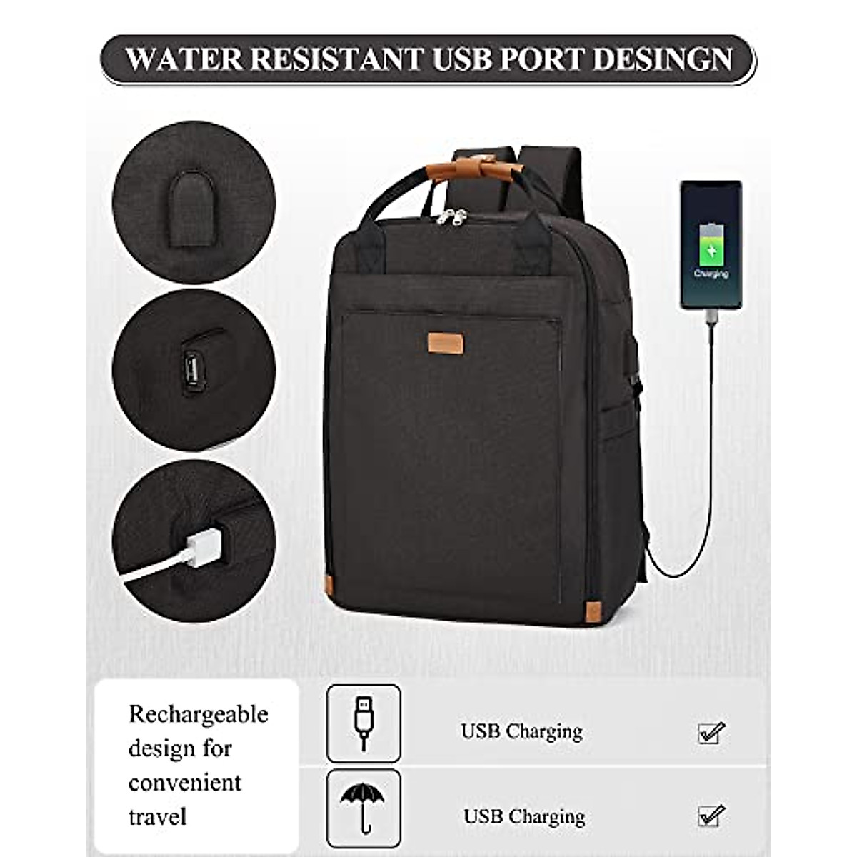 UPPACK Travel Backpack for Women Men Carry on Backpack for Airplanes Large Hiking Back Pack Black Personal Item Backpack Suitcase Overnight Backpack Laptop Backpack 15.6 Inch