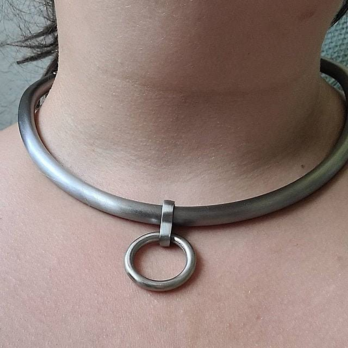 Cuffstore 14" Locking Eternity Collar Satin Stainless Curved Neck Choker Collar w/Ring